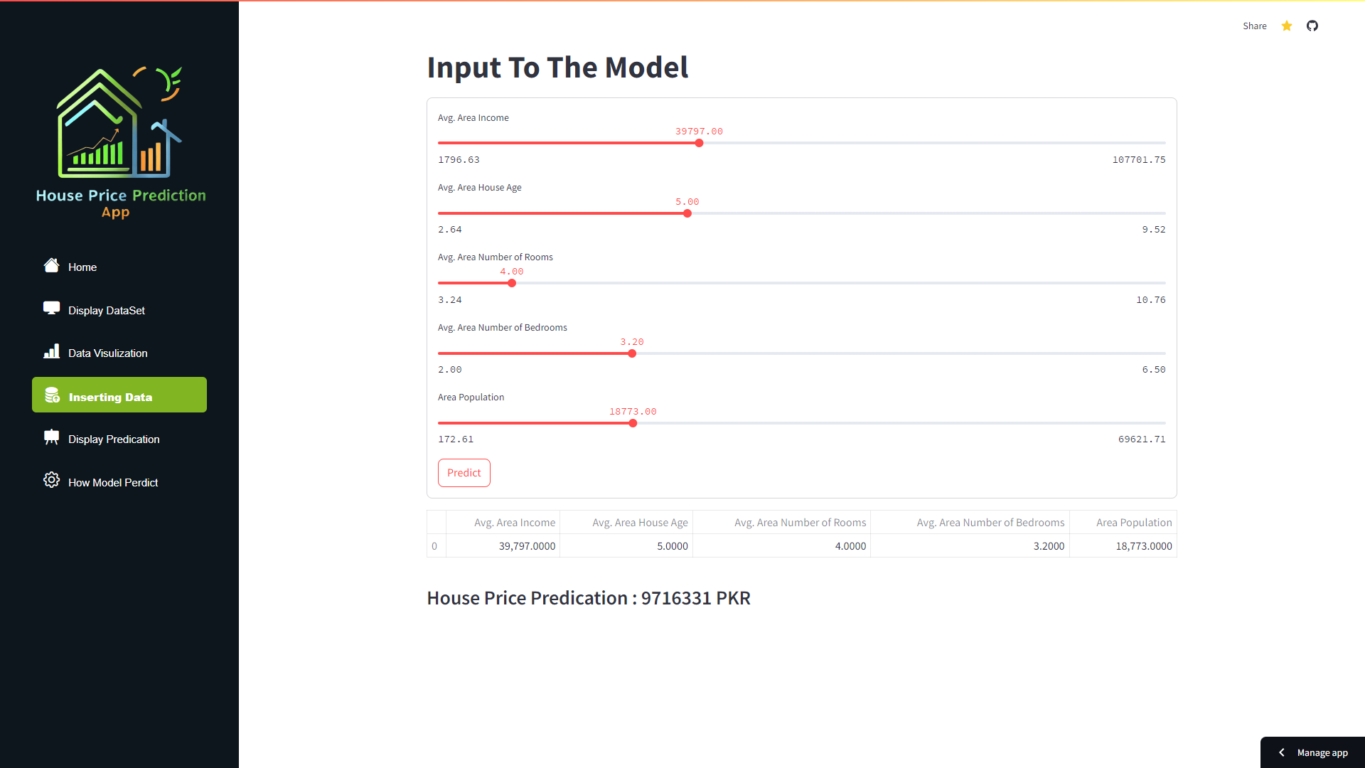 House Price Prediction app Details