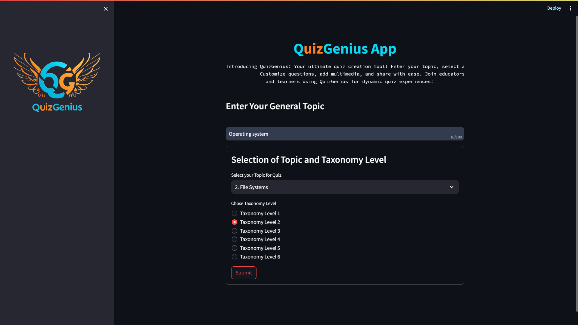 Quiz Generation app Details